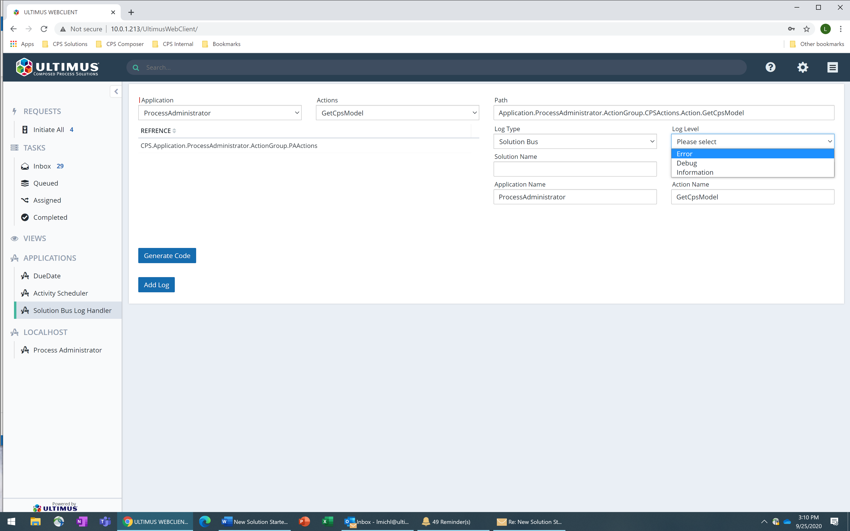 Solution Bus Log Application | Ultimus Solution Starter Application