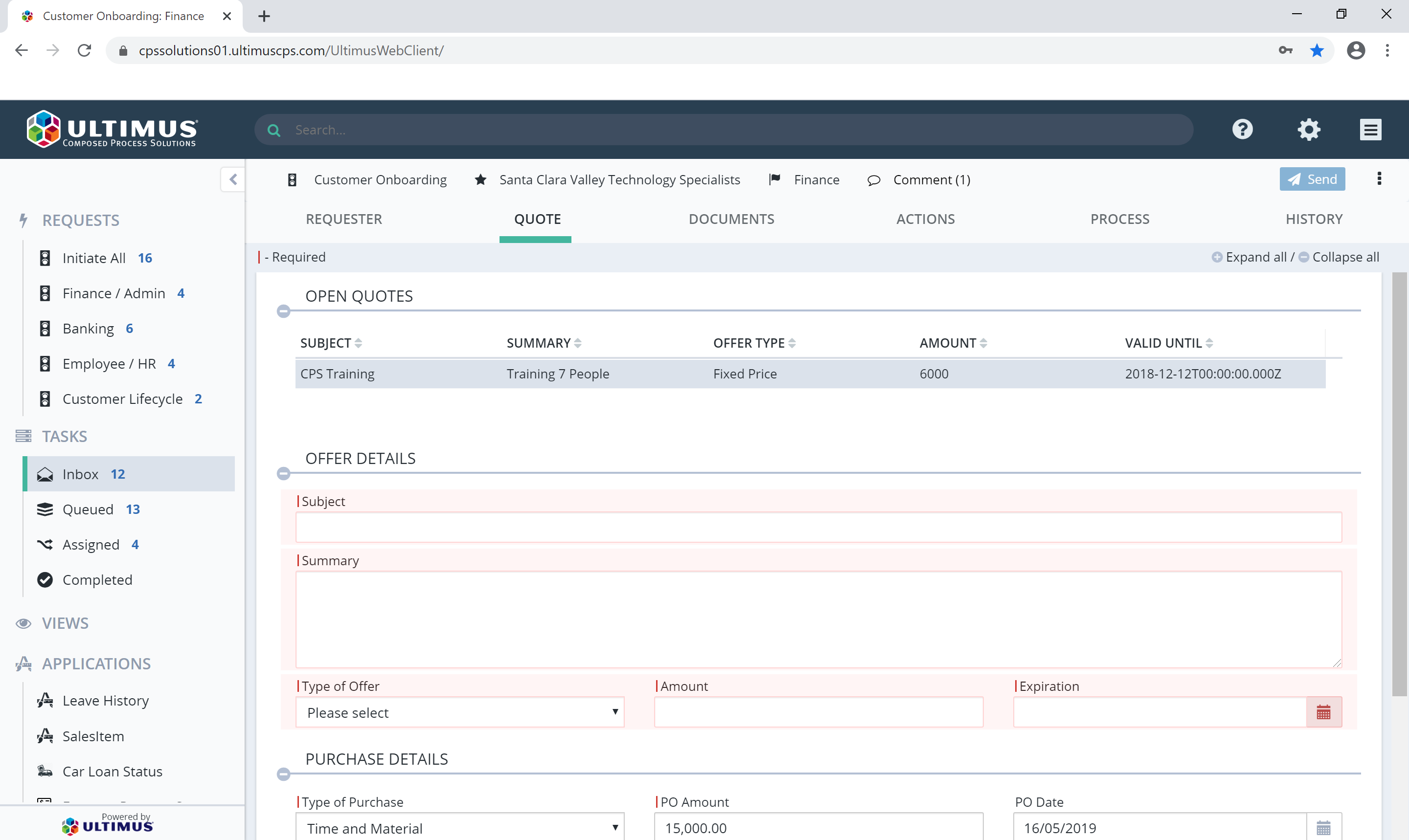 Customer Onboarding | Ultimus Solution Starter Application